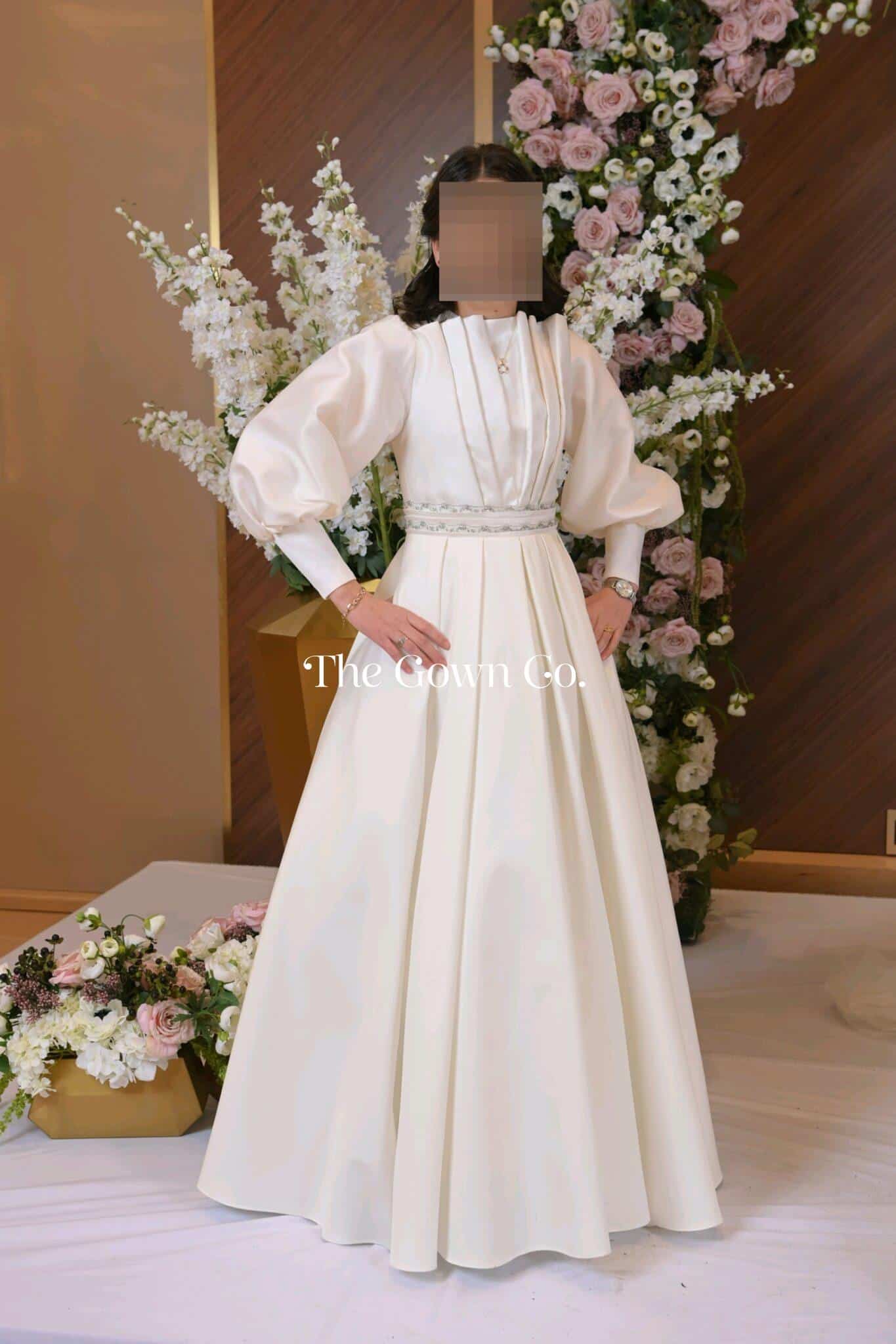 Beautiful Custom Pleated Cream Gown - The Gown Co.